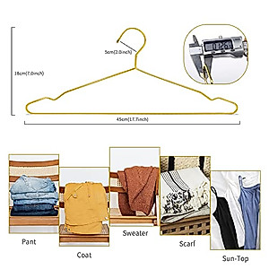 Nature Smile17.7 inches Gold Metal Coat Hangers, Space Saving Wire Hangers, Metal Clothes Hangers, Standard Suit Hangers Ideal for Everyday Use,10 Pack, Gold