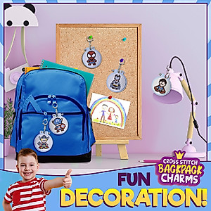 5 Stamped Superhero Cross Stitch Beginner Projects for Kids Needlepoint Starter kit Sewing Set for Backpack Charms…