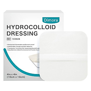 Dimora Hydrocolloid Dressing 4" x 4" for Wound Care, 10 Pack Large Patch Bandages with Self-Adhesive for Bedsore, Burn, Blister, Acne Care, Super Absorbent for Fast Healing
