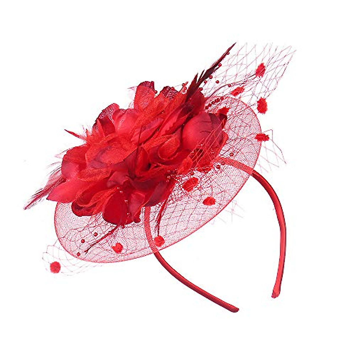 Derby Netting Mesh Headband,BOLUBILUY Feather Big Flowers Hair Band Tea Party Girls Women Wedding Bridal Fascinator Hat
