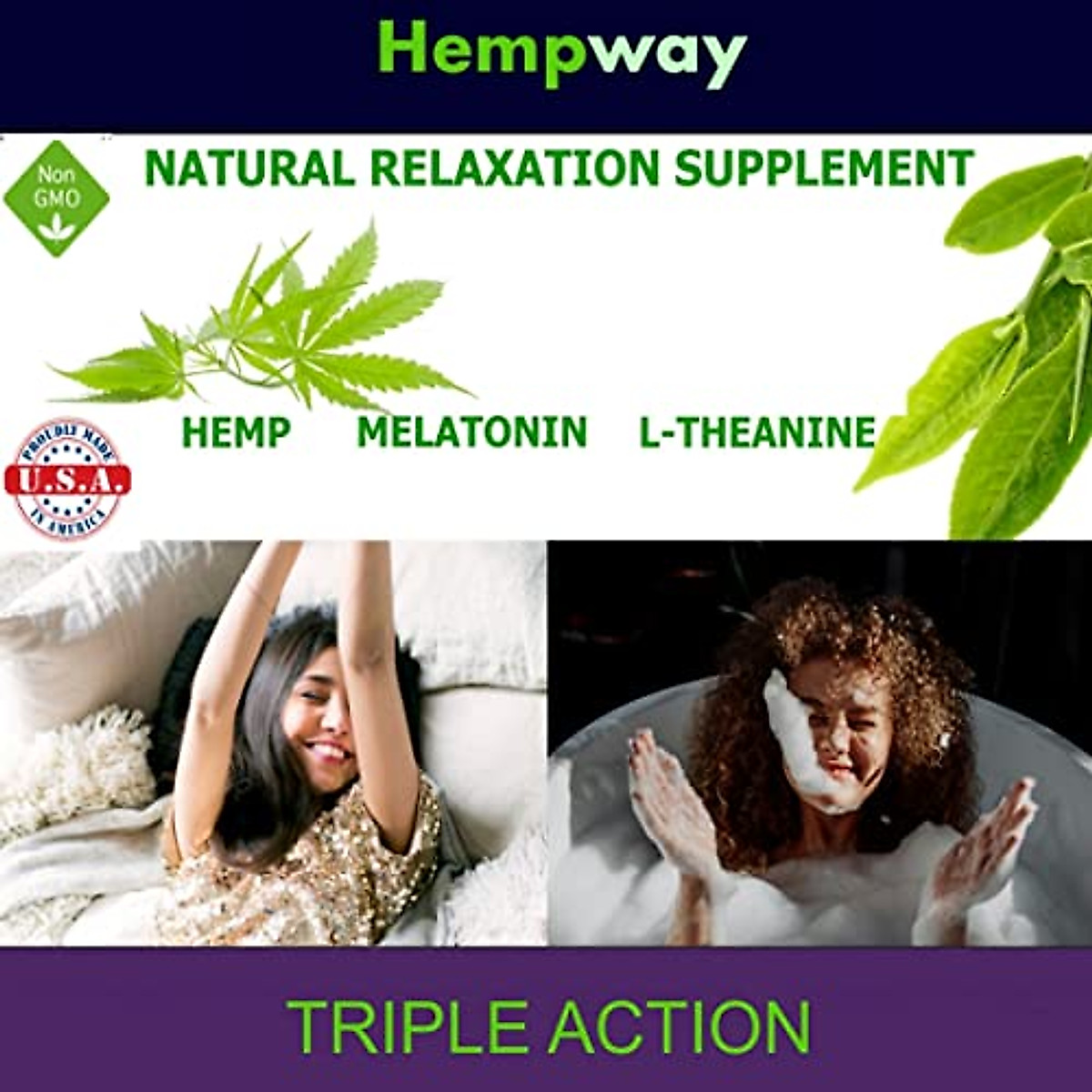 Hemp Sleep Gummies Triple Action | Promotes Healthy Sleep | Relaxes Body & Mind | Made in USA | 5mg Melatonin | 200mg Hemp | 10mg L-Theanine | 60 Organic Gummies