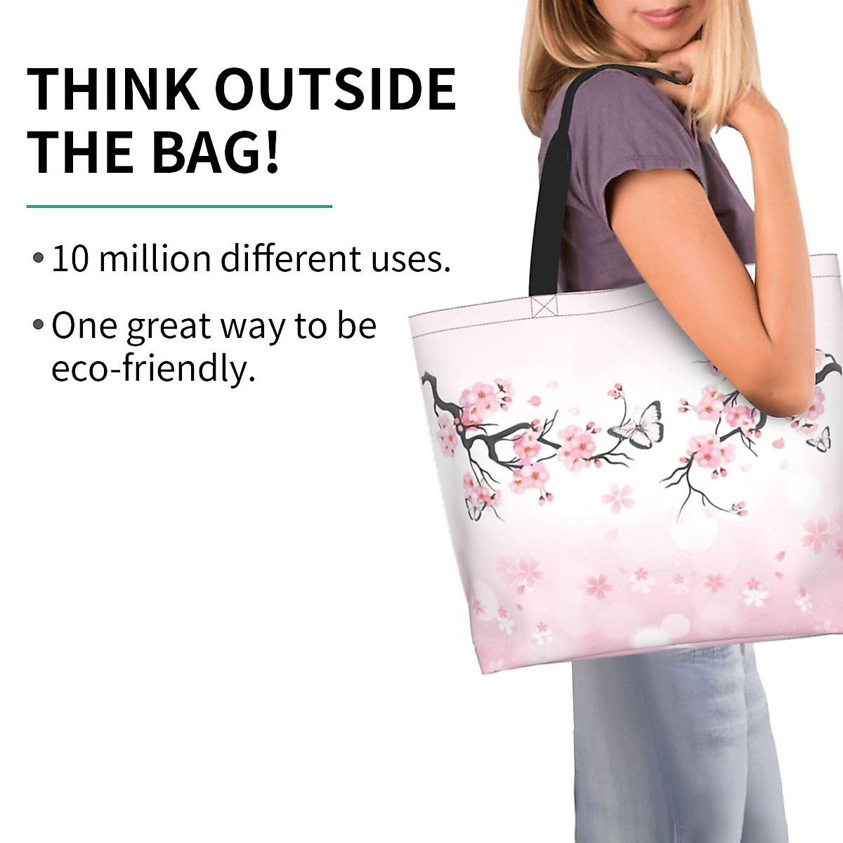 Dixmavly Cherry Blossoms Women'S Tote Bag Beach Bag Waterproof Tote Bag Reusable Shopping Bag Travel Gym Shopping