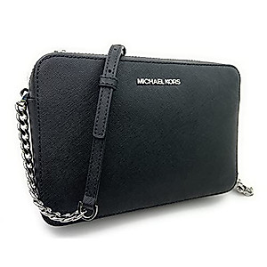 Michael Kors Women's Jet Set Item Crossbody Bag in Black with Silver hardware (Black/Silver)
