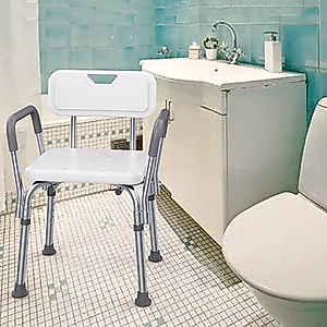MegLob Lightweight Shower Chair Bath Stool, Aluminum Alloy Shower Chair with Backrest & Armrest, Height Adjustable Shower Bath Bench, Nonslip Bathing Bench Stool for Elderly, 330Lbs Capacity,Blue