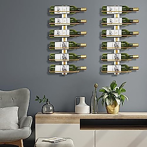 B4Life Wine Rack Wall Mounted, Golden Wall Wine Rack for Wine Bottles Wood Wine Racks for Wall, Wine Holder Wall Mounted Wine Bottle Racks for Kitchen,Dining Room,Bar (9 Wine Bottles)