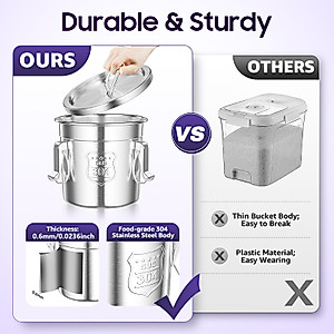 LINISHOP 304 Stainless Steel Airtight Canister Airtight Cereal Container Food Storage Container Metal Kitchen Rice Flour Milk Storage Bucket Silver New (6L)