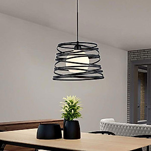 DULAB Wrought Iron Spiral Decorative Pendant Lamp, Retro Creative Black Lampshade Hanging Light, Ceiling Lighting Fixture，Chandelier is English Porch Bedroom Homestay.