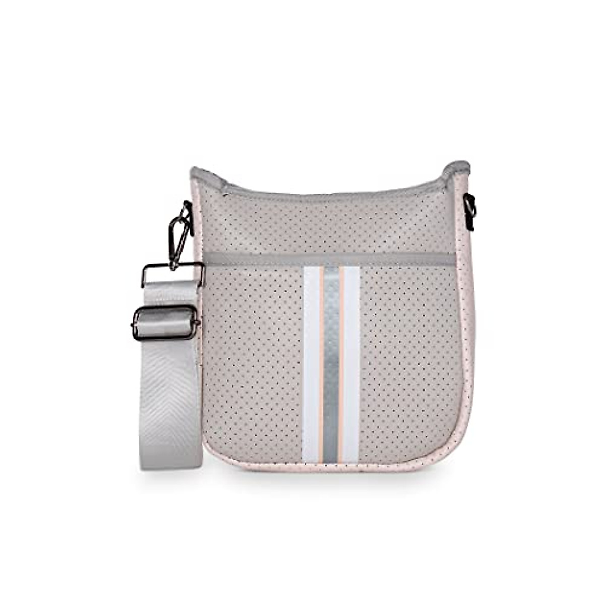 Haute Shore - Jeri Shell Crossbody Tote,Greige Coated W/White,Greige,& Peach Stripe