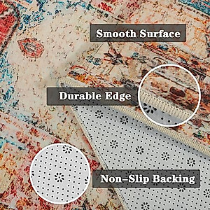 Comeet Washable Runner Rug - 2x6 Boho Hallway Runner Rug, Non-Slip Kitchen Bathroom Runner Rugs, Long Vintage Accent Area Rug for Entryway Laundry Bedroom Orange/Blue