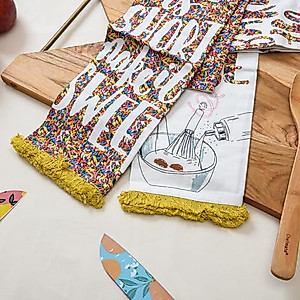 TARAN LIVING Printed Kitchen Dish Bar and Tea Towels Cotton, 18x28 inch with Trims, Cotton Dish Towel Sets (Yellow & White, Set of 2)