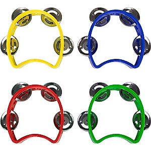 Foraineam 8 Pack Plastic Tambourines Handheld Tambourine Bells Musical Hand Percussion Jingles Music Instrument