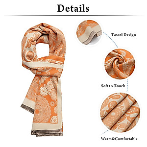 VANLINKER Soft Cashmere Feel Paisley Winter Scarf Womens Pashmina Shawls Wraps Warm Long Large Light Scarves Vintage Cozy Ethnic Poncho Orange Beige 180 * 65cm