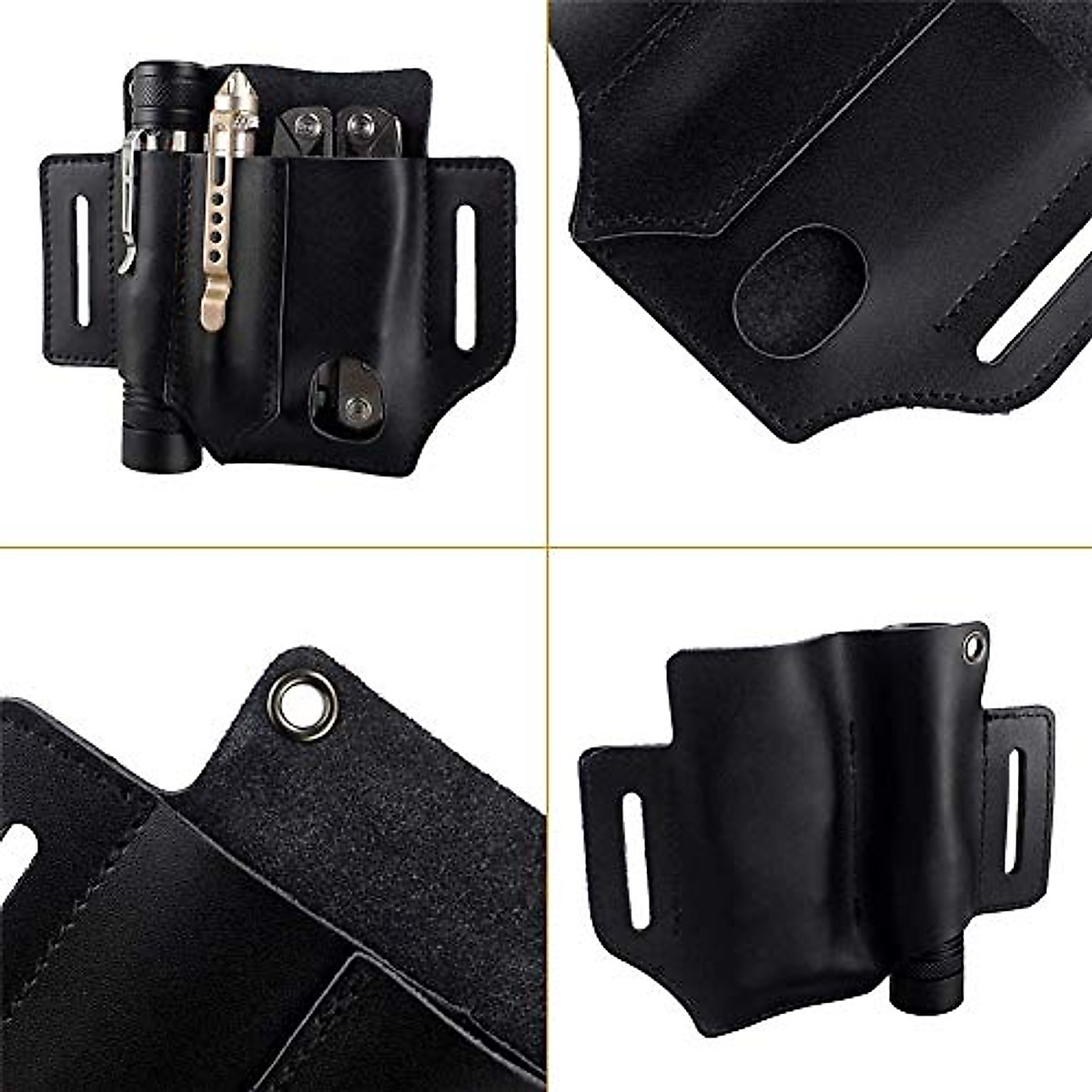 Multitool Leather Sheath EDC Pocket Organizer - High Leather Quality, Multitools Holder Holster EDC Essentials Organizer Belt Pouch,Knife Organizer Leather Sheath (Brown)