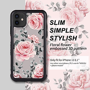 HOGGU Compatible for iPhone 11 Wallet Case, Magnetic Detachable Case Wallet with RFID Blocking Card Holder, Hand Strap, Flip Folio PU Leather Cover Case with Floral Flower Design for Women(Gray)