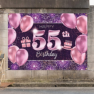 PAKBOOM Happy 55th Birthday Banner Backdrop - 55 Birthday Party Decorations Supplies for Women - Pink Purple Gold 4 x 6ft
