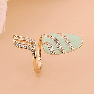 Rumtock Knuckle Nail Ring Mint Nail Protecting Ring with CZ Crystal for Women Girls Finger Tip Manicure Jewelry