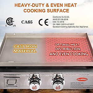 Hisencn Portable Flat Top Grill Propane Gas Grill for Outdoor, Camping, Tabletop, Kitchen, Tailgating, RV - 348 sq. in. Heavy Duty & 24000 BTUs Griddle for BBQ Grill, 22 Inch with Hood, with Carry Bag