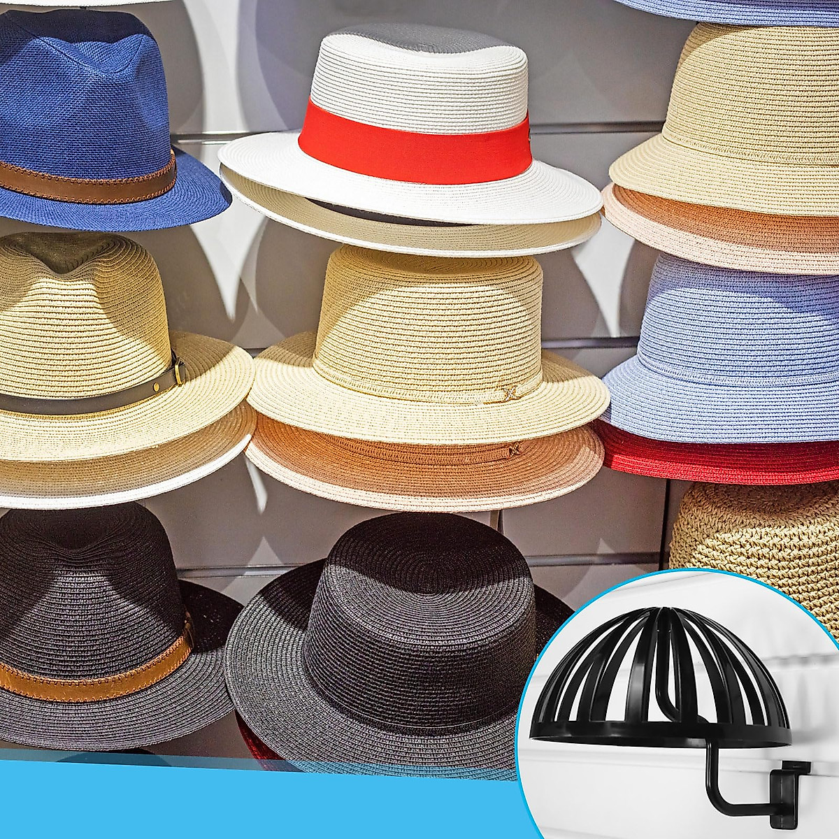 Suzile 6 Pcs Hat Stand for Slatwall Displayer Plastic Hat Rack Wall Mount Wig Rack Stand Holder for Wig Home Display Multiple Hat Retail(Black)