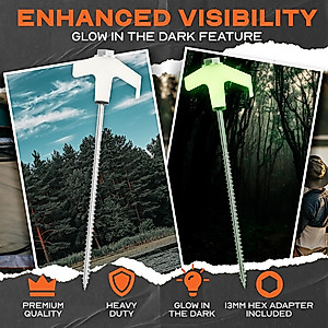 15 Pack 8" Heavy Duty Threaded Tent Stakes - Drill in Style Ground Anchor Screw in Pegs - Replace Bulky Canopy Weights - Comes with Hex Head Driver and Convenient Storage Bag Included