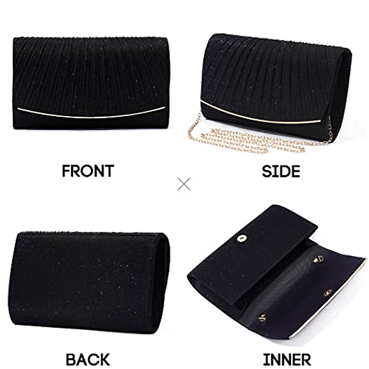 Yokawe Clutch Purse for Women Glitter Evening Bag Envelope Handbag for Formal Prom Party Wedding (Black)