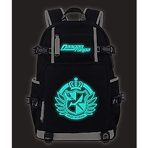 Roffatide Anime Monokuma Printed Backpack Luminous Schoolbag Laptop Rucksack with USB Charging Port & Headphone Port Black