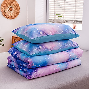 Holawakaka Tie Dye Galaxy Constellation Print Ombre Comforter Set Twin/Twin XL Size Girls Boys Dorm Gradient Space Stars Bedding Set (Blue Purple, Twin)