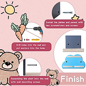 Magnetic Floating Shelf for Toniebox MP3 Audio Player Set - Wooden Wall Shelf Set for Toniebox, Charging Station and 9-12 Tonie Figures, Display & Storage Rack for Tonie - Square + Cloud Design