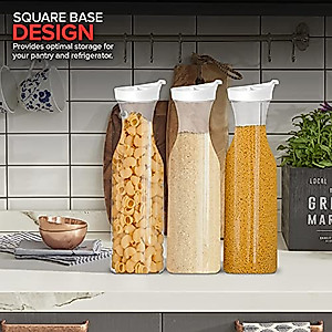 Stock Your Home 50 oz Square Carafes Plastic Juice Carafe with Lids (Set of 4) 50 oz Carafes for Mimosa Bar, Drink Pitcher with Lid, Water Bottle, Milk Container, Clear Beverage Containers for Fridge