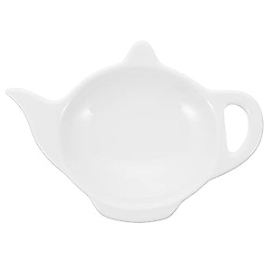 Ceramic Teabag Coasters Tea Bag Storage Plate Teabag Caddy Holder Classic Tea Saucer Spoon Rest Seasoning Dish for Home Tea Party Favor (Color : White, Size : 9.5X7X1.5CM)