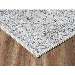 Abani Rugs 7'9" x 10'2" Grey & Blue Geometric Floral Motif Area Rug - Troy Collection Distressed Style Accent Rug