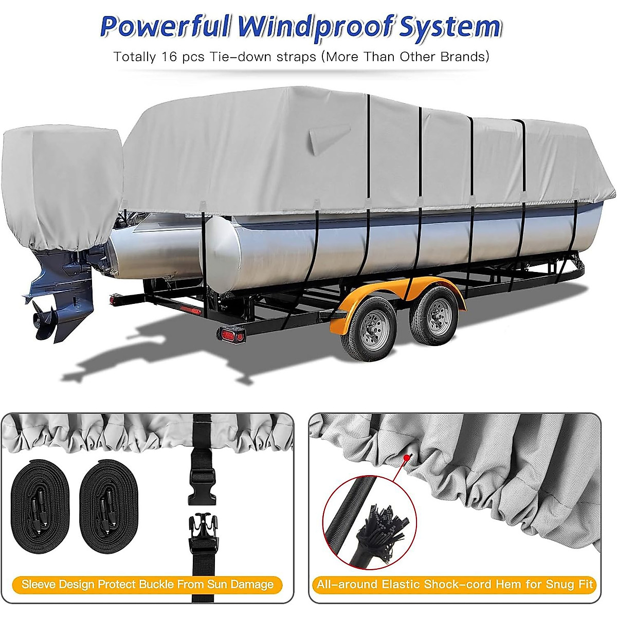 Fuprosico 1200D Pontoon Cover Heavy Duty Pontoon Boat Covers Waterproof Pontoon Cover Pontoon Boat Cover with Motor Cover,Grey 21-24ft