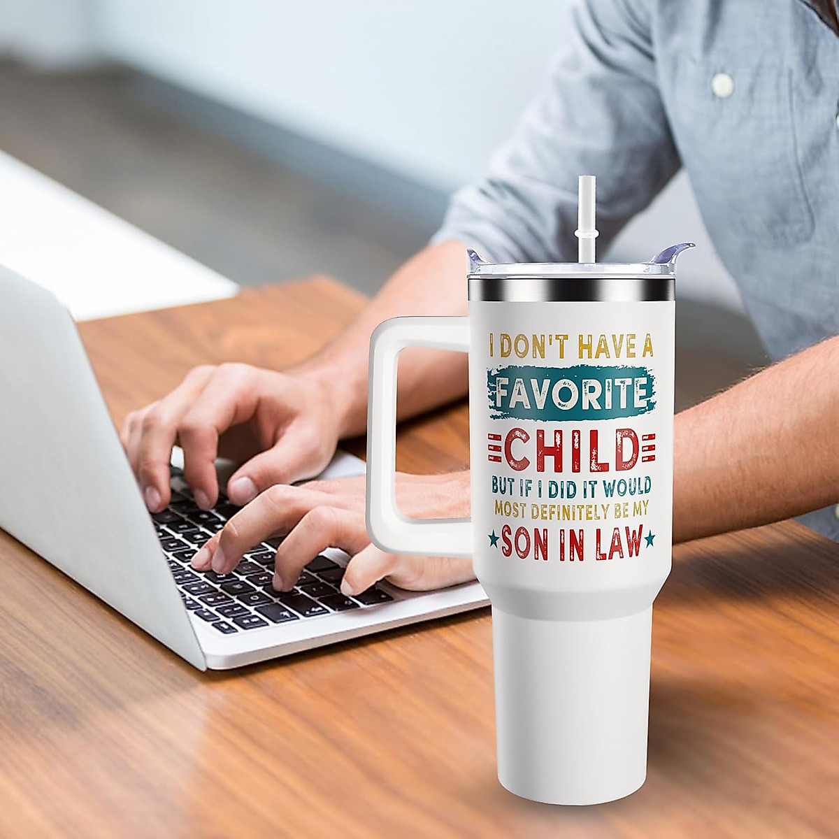 qynspngs Gifts for Mother/Father In Law from Son In Law Funny Mother's/Father's Day Gifts for Mom Christmas Gift for Dad,40 oz Mom/Dad Tumbler with Handle Brithday Gift