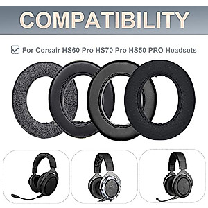 HS70 Pro Replacement Earpads PU Leather Headset Ear Pads Compatible with Corsair HS60 Pro HS70 Pro HS50 PRO Headsets(Black)