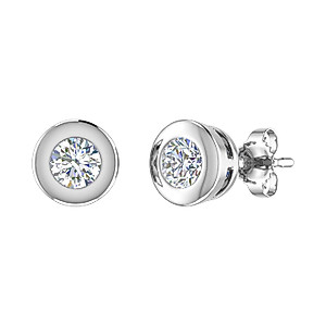 1/2 Carat Bezel Set Diamond Stud Earrings in 14K White Gold - IGI Certified
