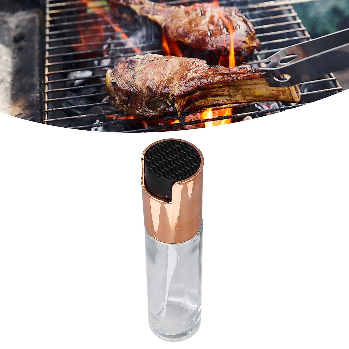 Oil Sprayer for Cooking, Glass Olive Oil Sprayer Mister, Olive Oil Spritzer, Prevenrt Slipping Olive Oil Spray Bottle for Kitchen, Air Fryer, Salad, Baking, Grilling, Rose Gold