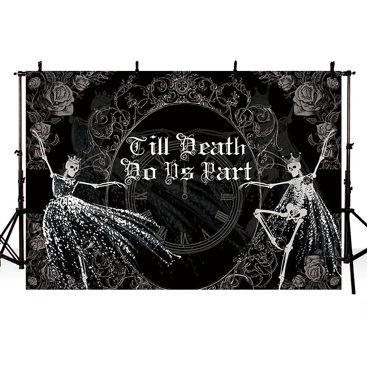 MEHOFOND 7x5ft Halloween Till Death Do Us Backdrop Spooky Wedding Bridal Shower Background Mr and Mrs Anniversary Bachelorette Dance Party Banner Supplies Decorations