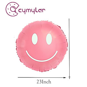 24Inch pink smile balloons,pink smiley face foil balloons for girl birthday party decoration/groovy party supplies(5pieces)