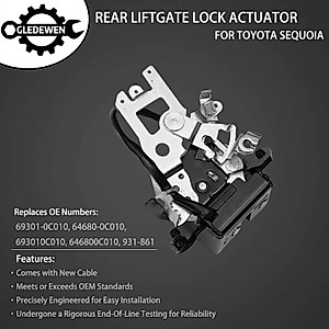 Liftgate Lock Actuator Rear Door Latch Assembly with Cable | for 2001-2007 Toyota Sequoia | Replaces# 69301-0C010, 64680-0C010, 693010C010, 646800C010, 931-861