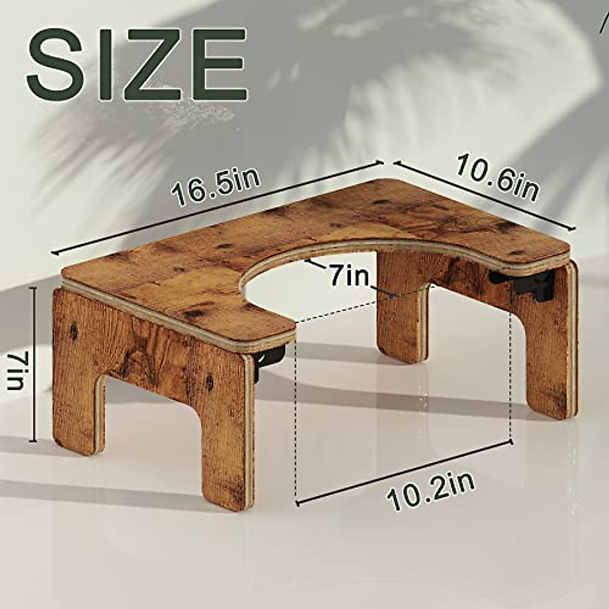 AmazerBath 7 Inches Folding Toilet Stool for Adults, Rustic Brown Wooden Collapsible Poop Stool with Anti-Slip Strip, Pooping Stool for Bathroom