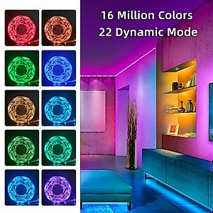 50FT Smart LED Strip Lights, Sync to Music with 40 Key Remote Controller，Lighting Strips with App Control LED Lights for Bedroom,Christmas Lights decration (Multi-Colored, 50FT)