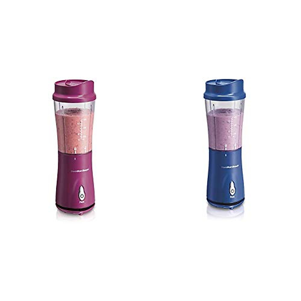 Hamilton Beach Personal Blender for Shakes and Smoothies with 14oz Travel Cup and Lid, Raspberry (51131) & Hamilton Beach Personal Smoothie Blender With 14 Oz Travel Cup And Lid, Blue 51132