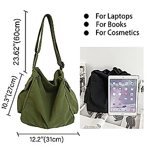 KlaOYer Canvas Messenger Bag Large Hobo Bag School Crossbody Shoulder Bag Tote Bag with Pocket for Women and Men (Coffee 2)