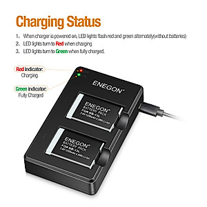 ENEGON NB-13L Replacement Lithium Battery Pack(2 Packs) and Dual USB Charger for Canon PowerShot G5X,G7X, G7X Mark II,III,SX720 HS, SX730 HS, SX740 HS, SX620 HS, G1X Mark III,G9X, G9X Mark II Cameras