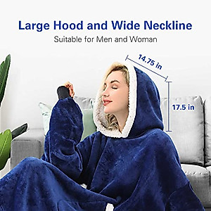 Denkee Wearable Blanket Hoodie, Oversized Sherpa & Fannel Hooded Blanket for Adults Women, Soft and Comfy Sweatshirt with Large Hood Pockets Grey