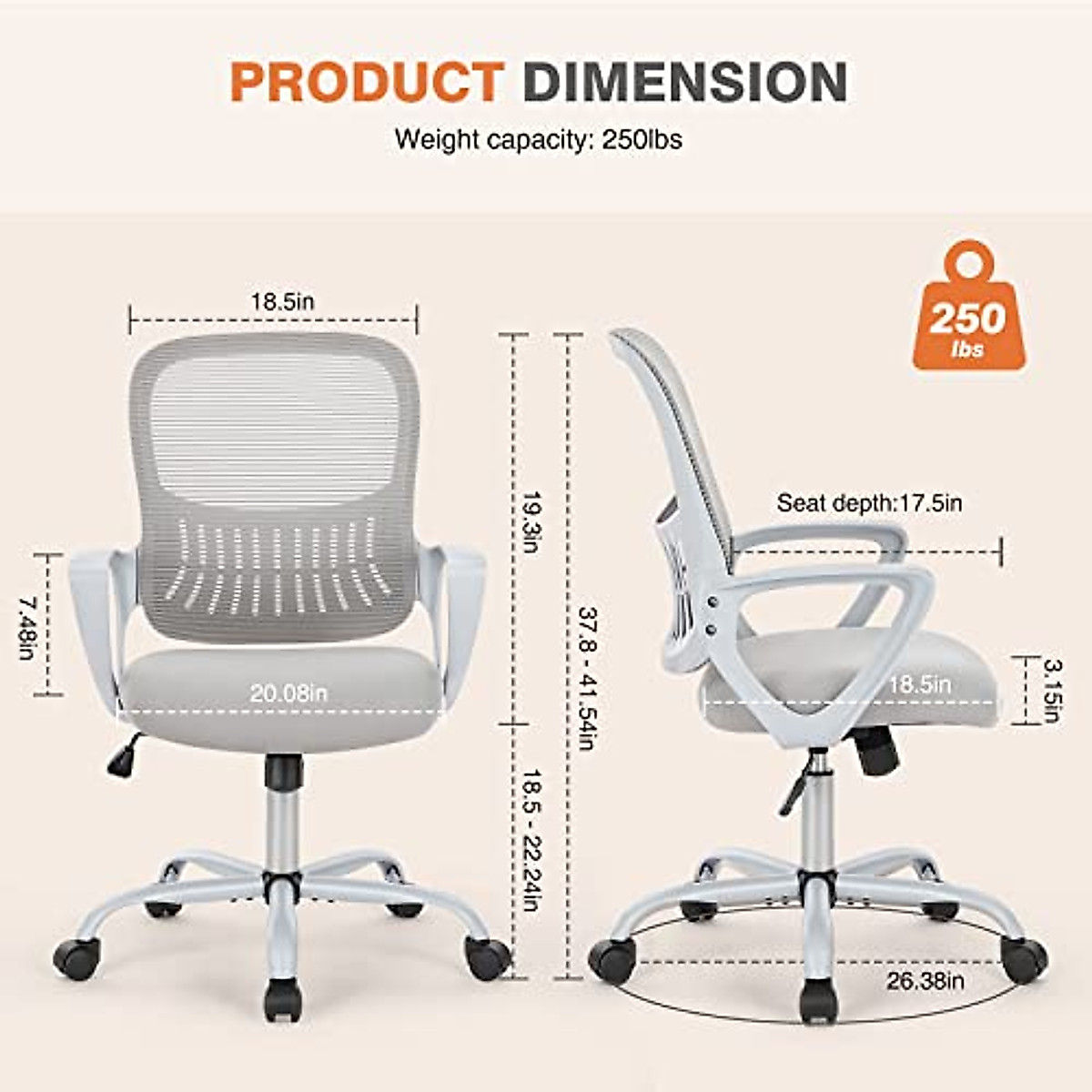 Office Chair, Desk Chair, Managerial Executive Chair, Ergonomic Home Office Desk Chairs, Computer Chair with Comfortable Armrests, Mesh Desk Chairs with Wheels, Mid-Back Task Chair with Lumbar Support