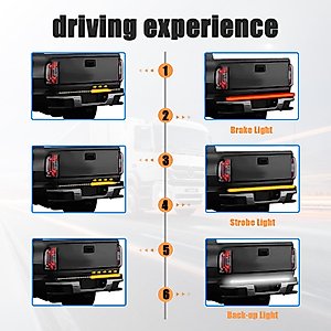 Kewucn Tailgate Light Bar 48" LED, IP65 Triple Row LED Strip with Red Running Brake White Reverse Red Turning Signals Lights, Universal Rear Light Bar for Pickup Trailer SUV RV Van (White&Yellow&Red)