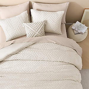 Litanika California King Comforter Set Beige, 3 Pieces Cream Tufted Boho Farmhouse Bedding Comforter Sets, Lightweight Fluffy Comforter Bed Set for All Season (104x96In Comforter and 2 Pillowcases)