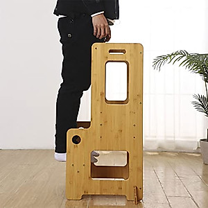 Abovehill Kids Step Stool Natural Toddler Kitchen Standing Study Stool 3 Height Adjustable Auxiliary Tower Toddler Stool for Kitchen Counter