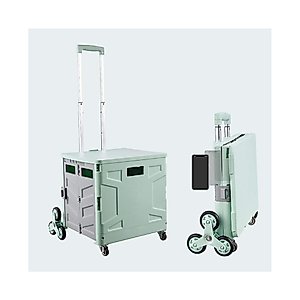 GXYAWPJ Mint Green Folding Cart on Wheels with Lid Cover Utility Shopping with Rolling Swivel Wheels for Stairs Large Capacity Retractable Hand Cart (Size : B)