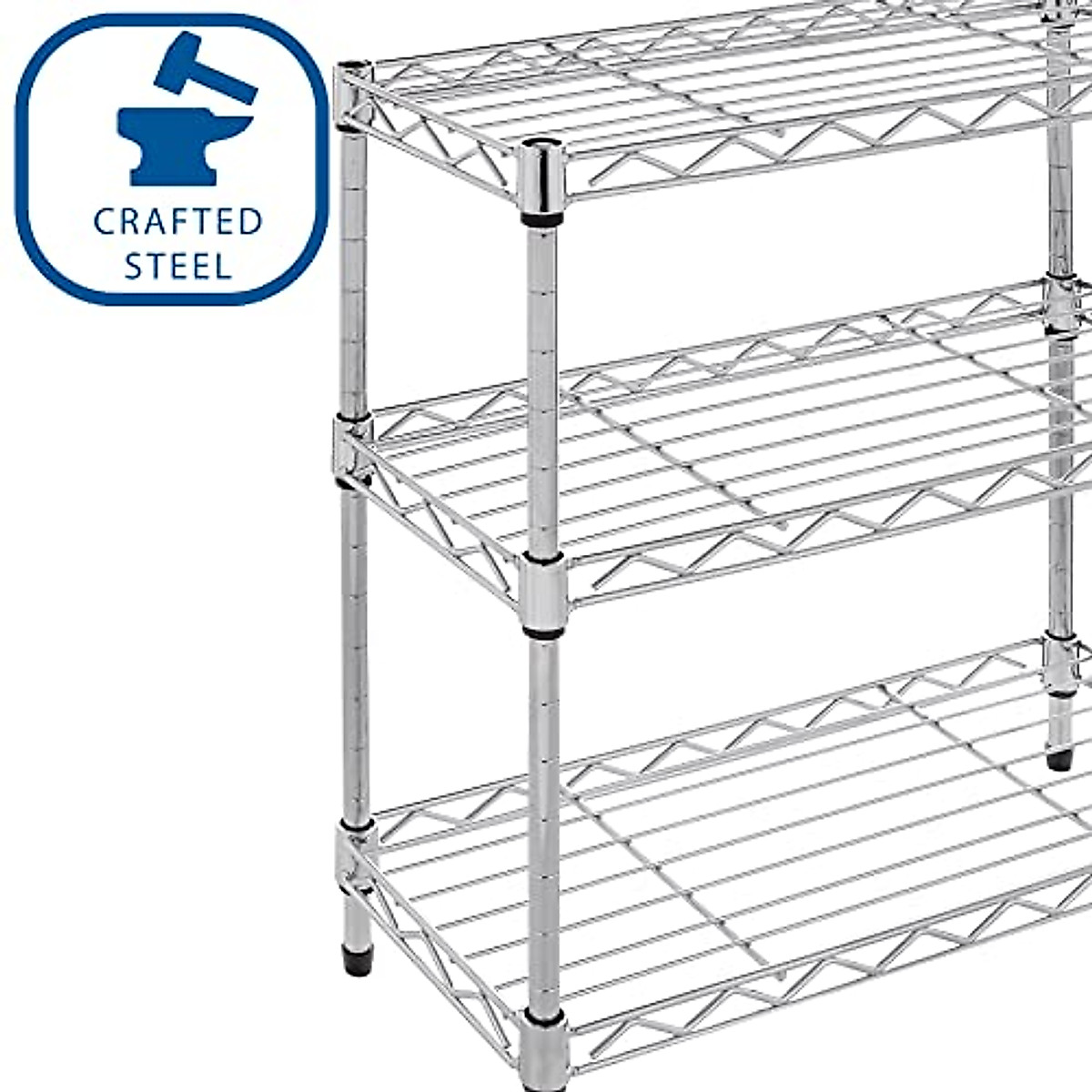 Seville Classics Compact Mini Desktop 3-Tier Metal Steel Wire Shelf Organizer Unit Shelving for Cabinets, Bath, Kitchen, Countertop, 17. 5" W x 7. 5" D, Chrome